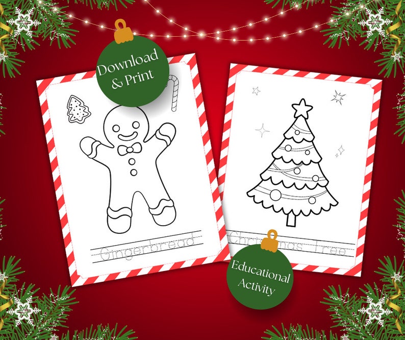 Christmas Coloring and Handwriting Practice Pages Bundle, Printable ...