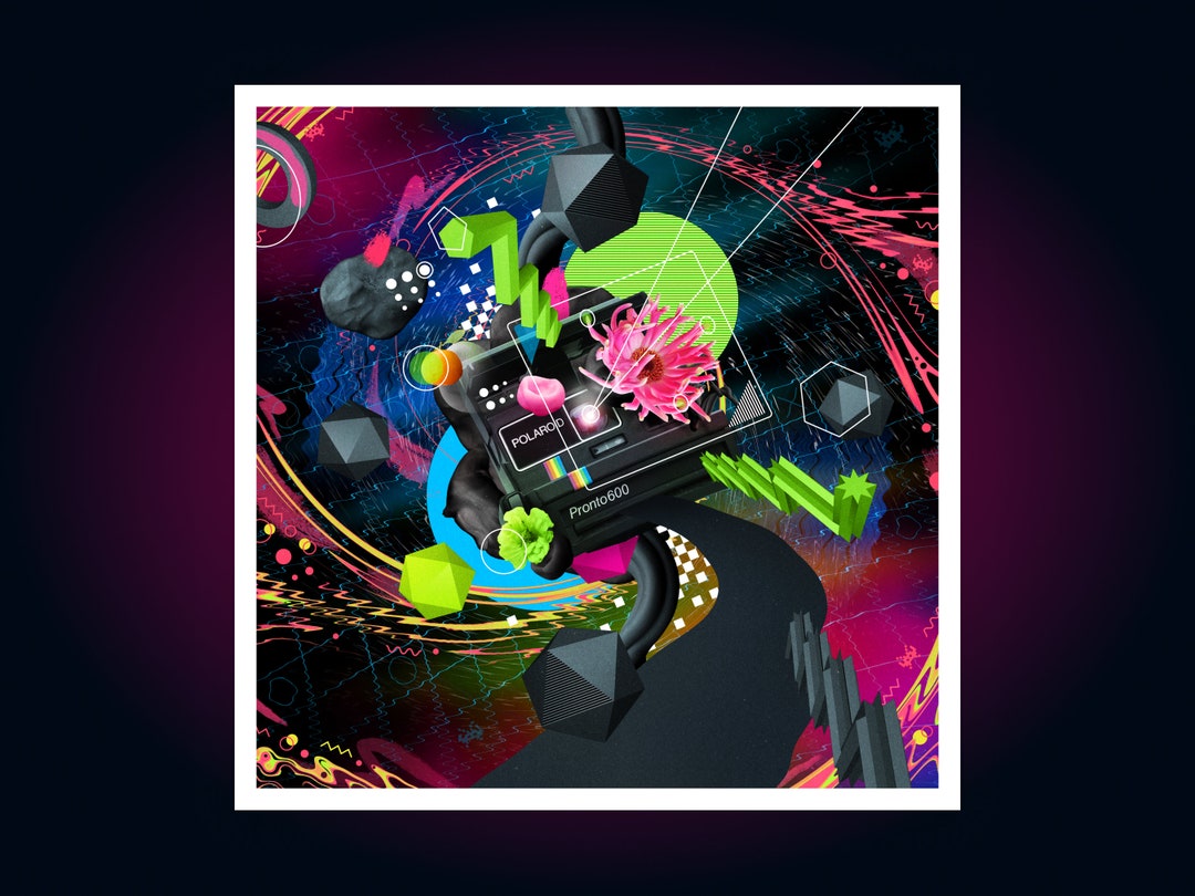 Synthwave Vintage 80s Polaroid Camera in Space With Trippy and Bold ...