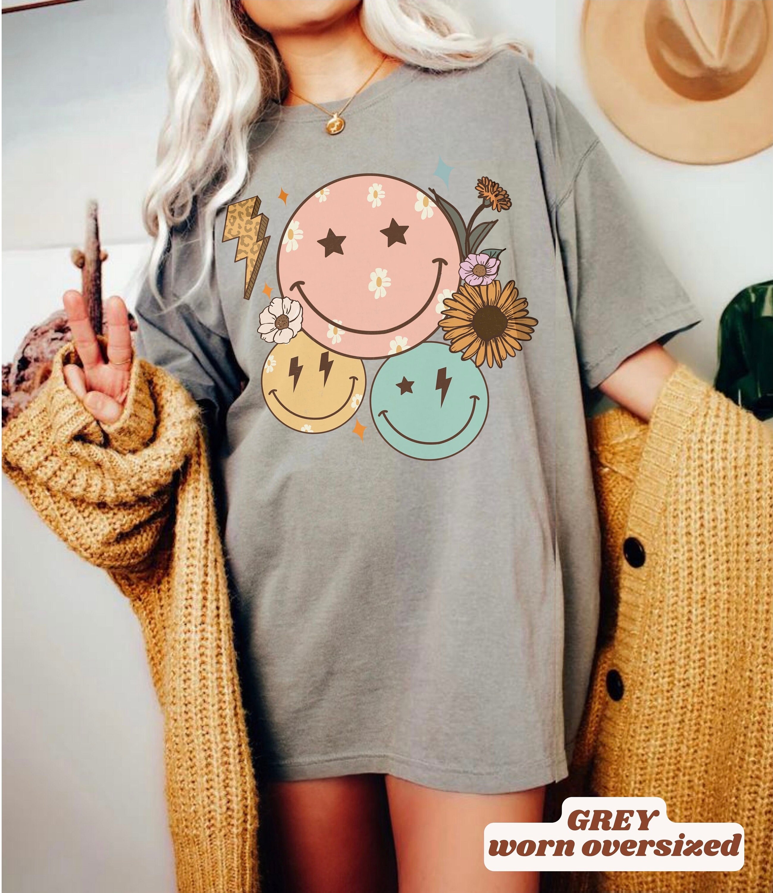 Retro Smiley Face Shirt Preppy Tshirt Comfort Colors VSCO Lightning ...