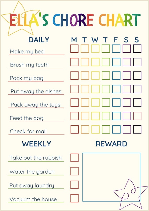 Printable Editable Chore Chart For Kids Chore Checklist - Etsy México