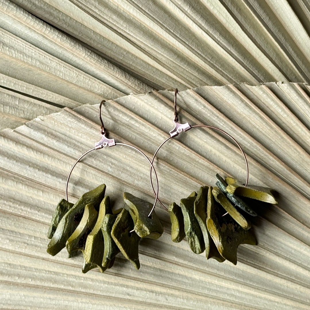 Earthy Green Coconut Hoops Sustainable Coconut Shell Earrings Copper ...
