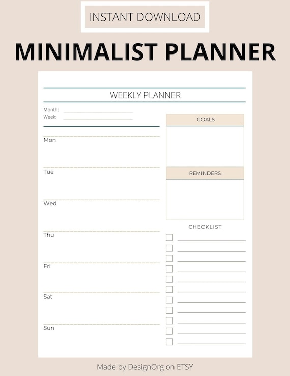 Printable Minimalist Weekly Planner - Etsy