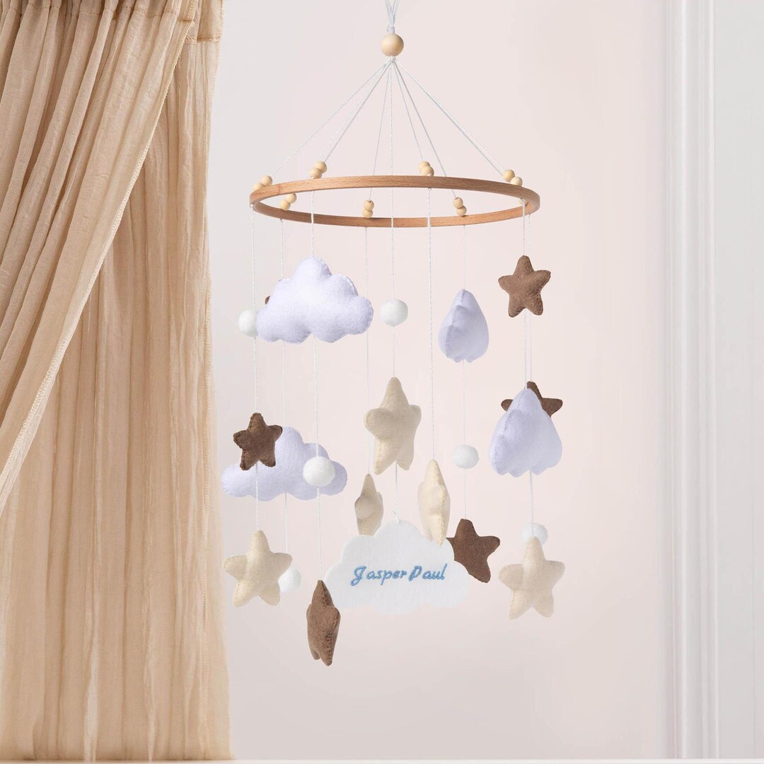 Personalised Baby Mobile CLOUDS & STARS With Name Made of Felt Nursery ...