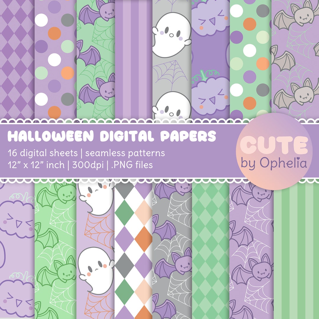 16 Digital Papers | KAWAII HALLOWEEN | Seamless Pattern | Scrapbook ...