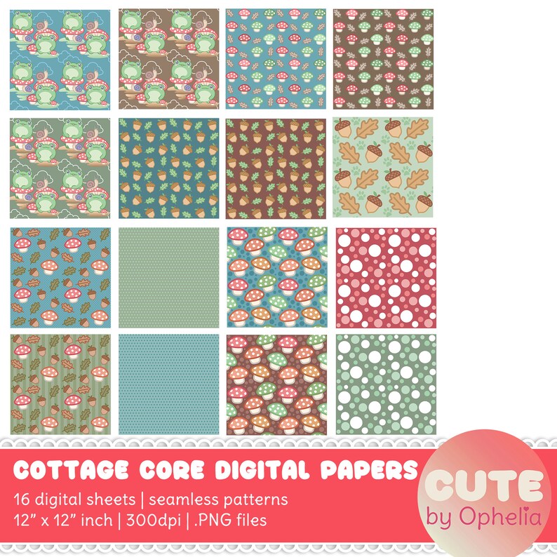 16 Digital Papers KAWAII COTTAGE CORE Seamless Pattern - Etsy