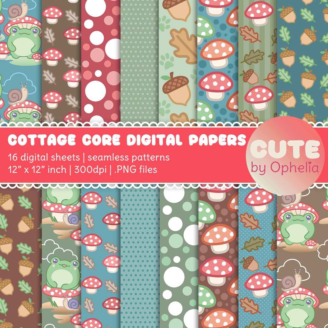 16 Digital Papers KAWAII COTTAGE CORE Seamless Pattern - Etsy
