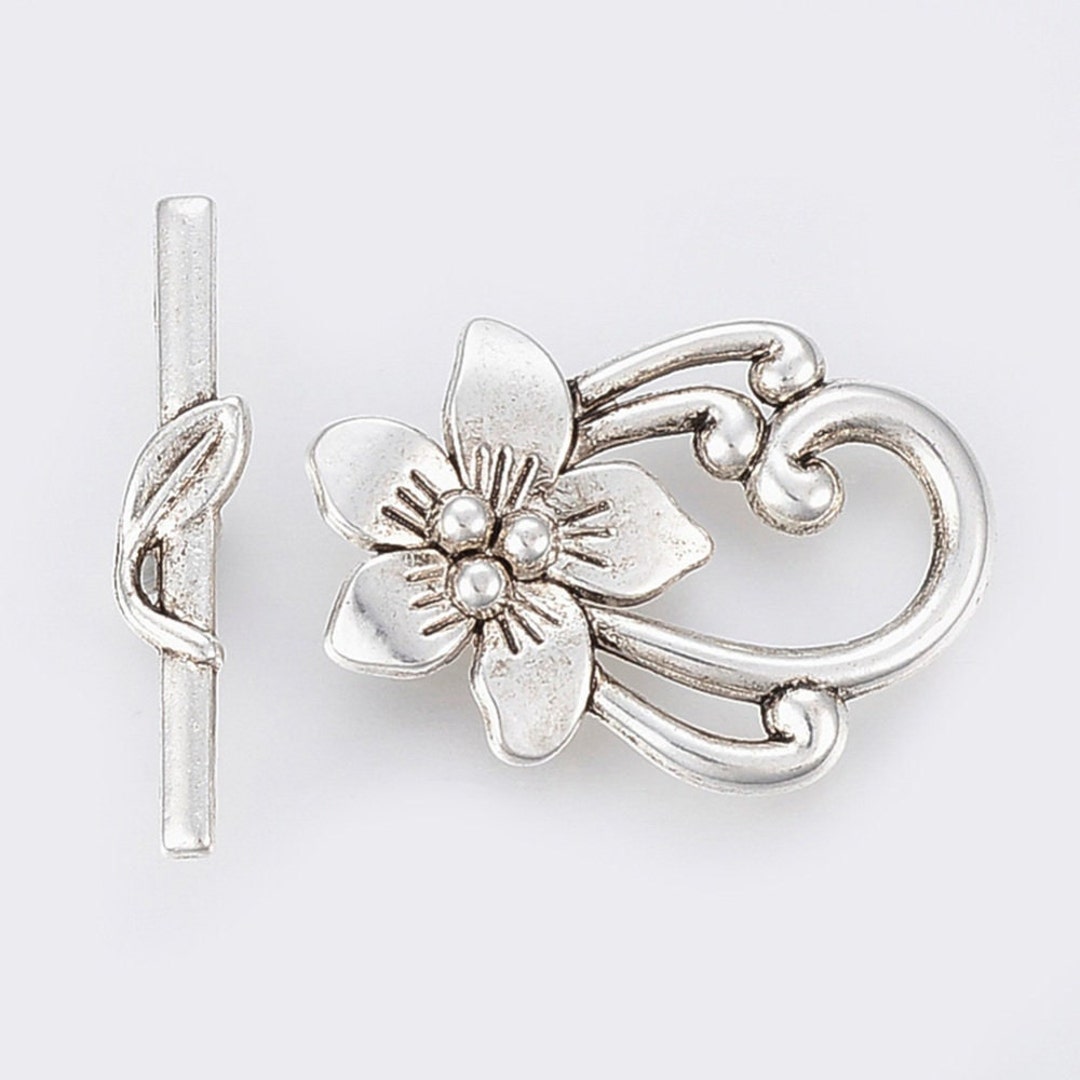 Alloy Toggle Clasps, Tibetan Style Antique Silver, Flower Toggle Clasps ...