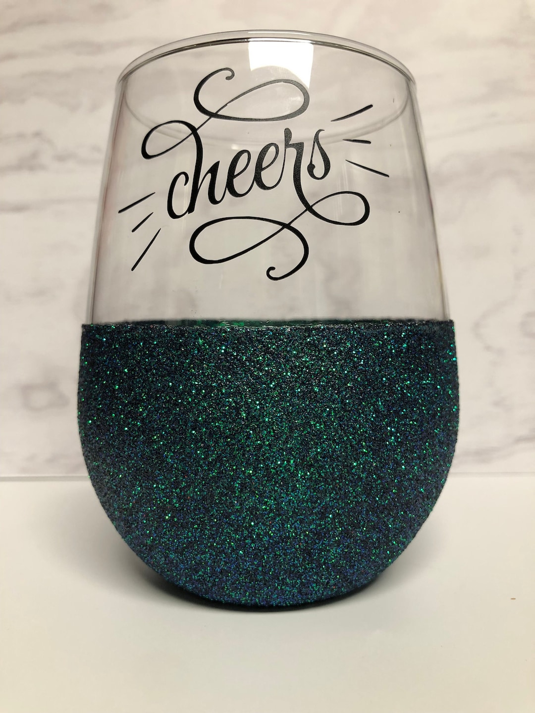 Cheers! Glitter Stemless Wine Glass - Etsy