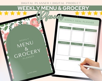 Digital Meal Planning Template With Grocery Checklist Weekly Menu ...