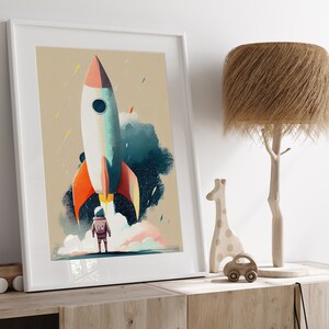 Rocket Ship and an Astronaut Print I Abstract and Minimalist Nursery ...