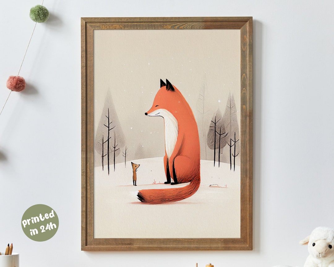 Red Fox and a Friend I Minimalist Nursery Decor Print I Simple Woodland ...
