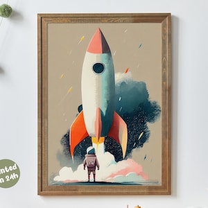 Rocket Ship and an Astronaut Print I Abstract and Minimalist Nursery ...
