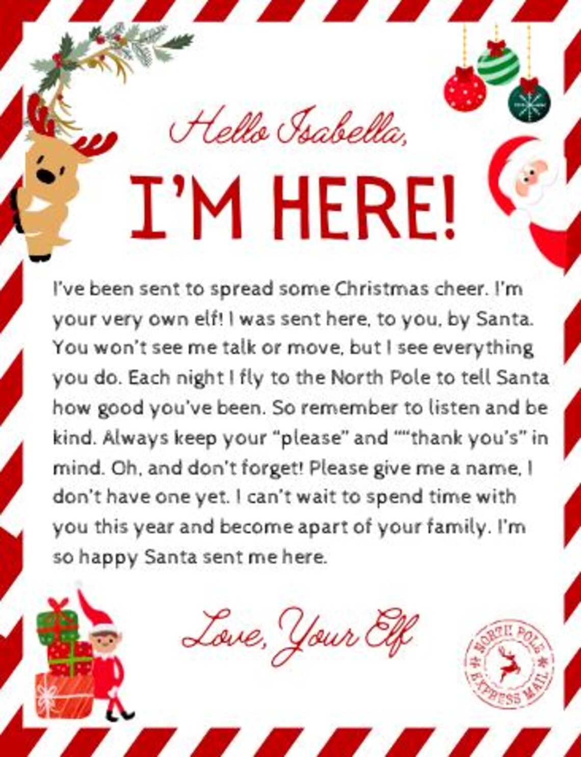 Editable Elf Arrival Letter First Year Letter Christmas Elf I'm Back ...