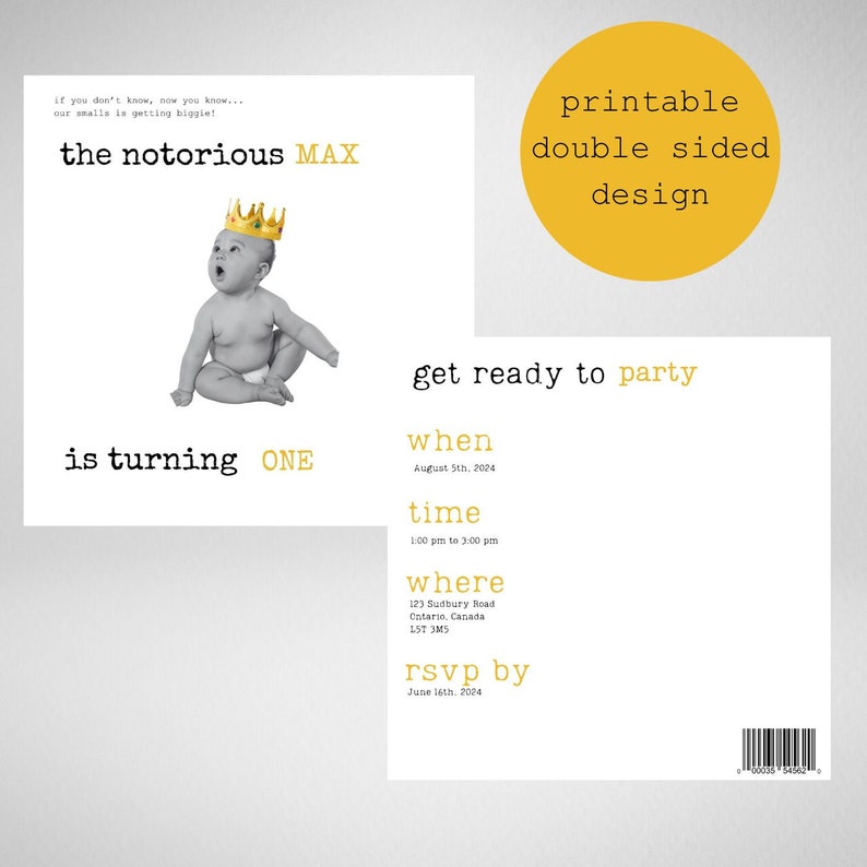 The Big ONE the Notorious ONE Ready to Party Birthday Invitation ...