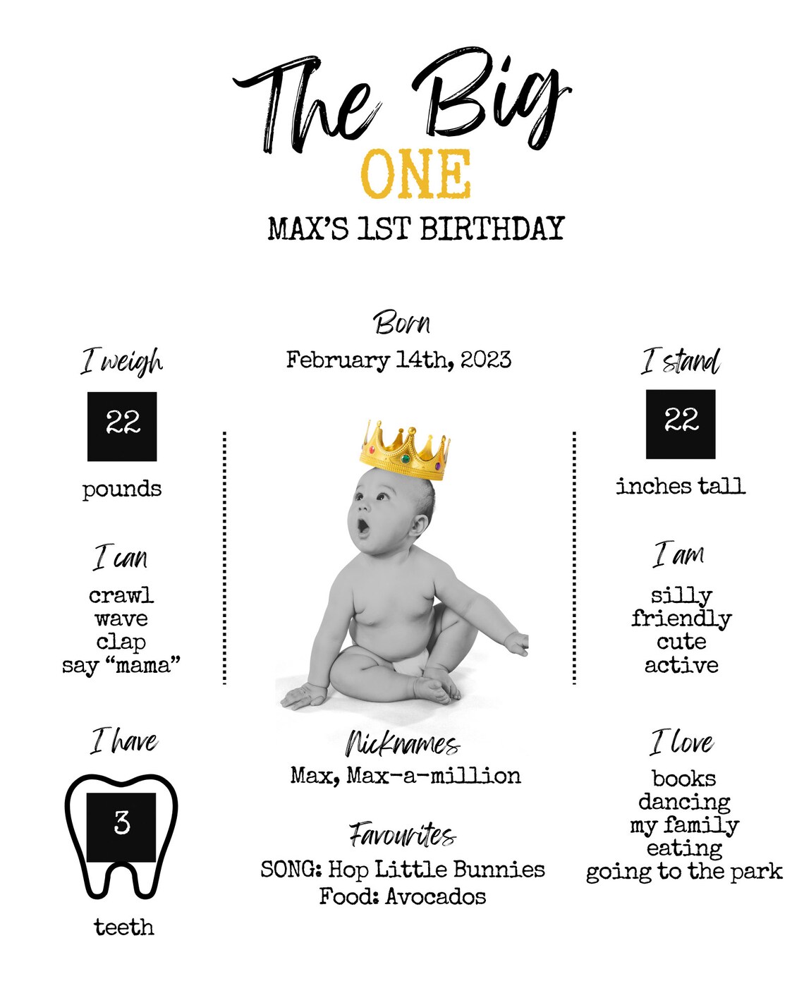 The Big ONE the Notorious ONE Editable Digital Birthday Party Stats ...