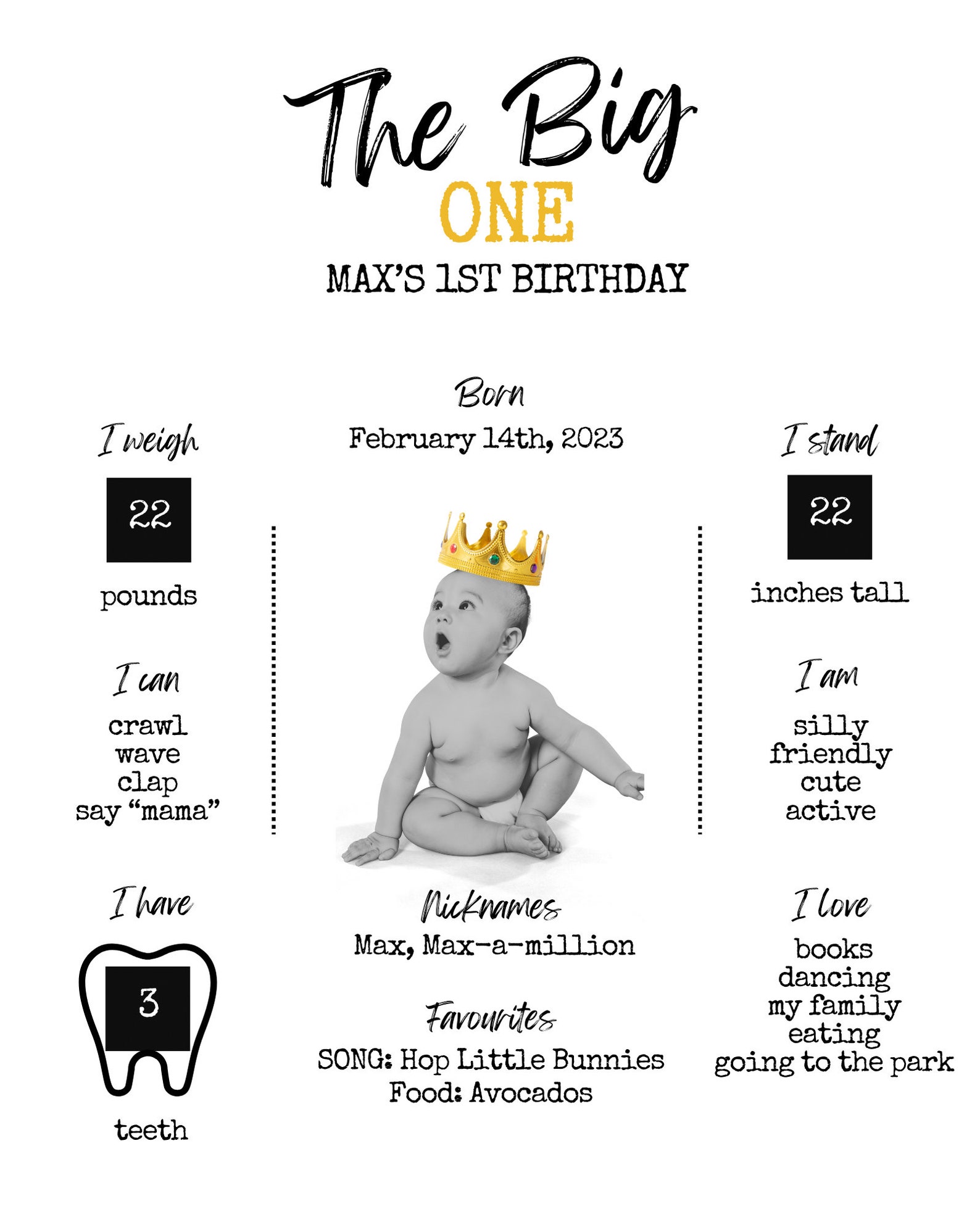 The Big ONE the Notorious ONE Editable Digital Birthday Party Stats ...