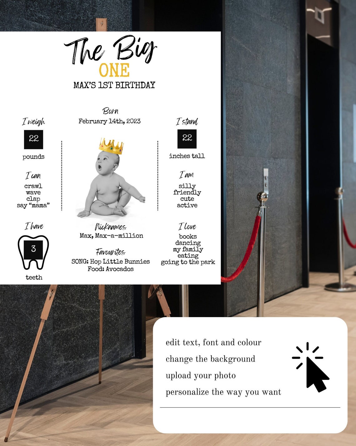 The Big ONE the Notorious ONE Editable Digital Birthday Party Stats ...