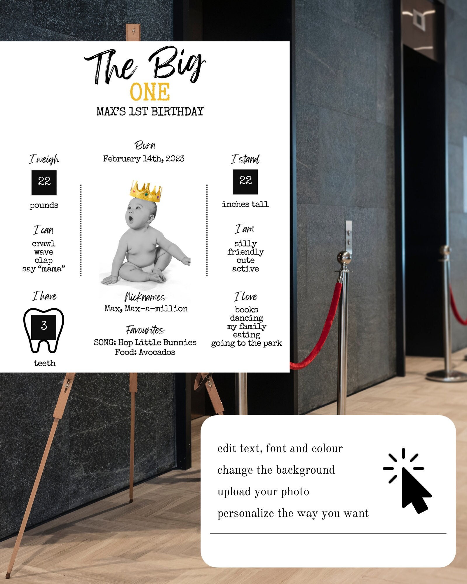 The Big ONE the Notorious ONE Editable Digital Birthday Party Stats ...