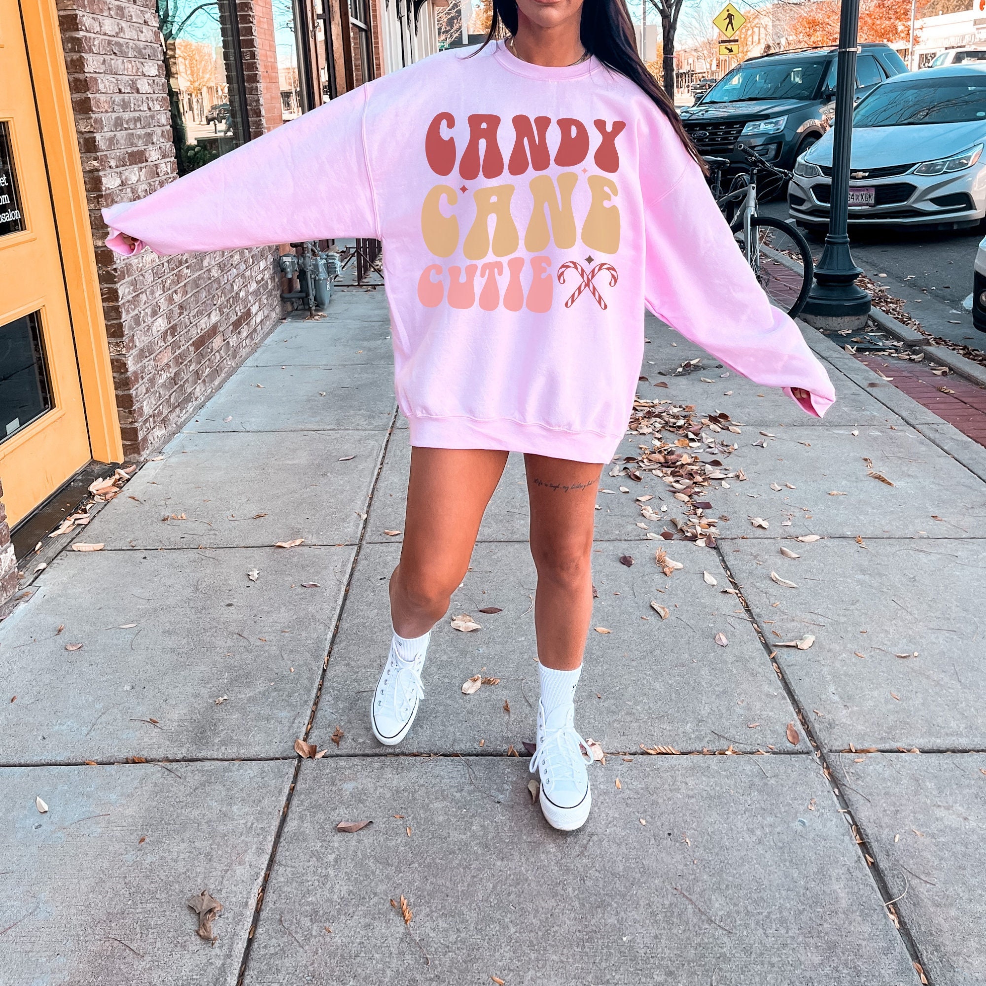 Trendy Candy Cane Preppy Christmas Sweatshirt, Preppy Sweater, Teenage ...