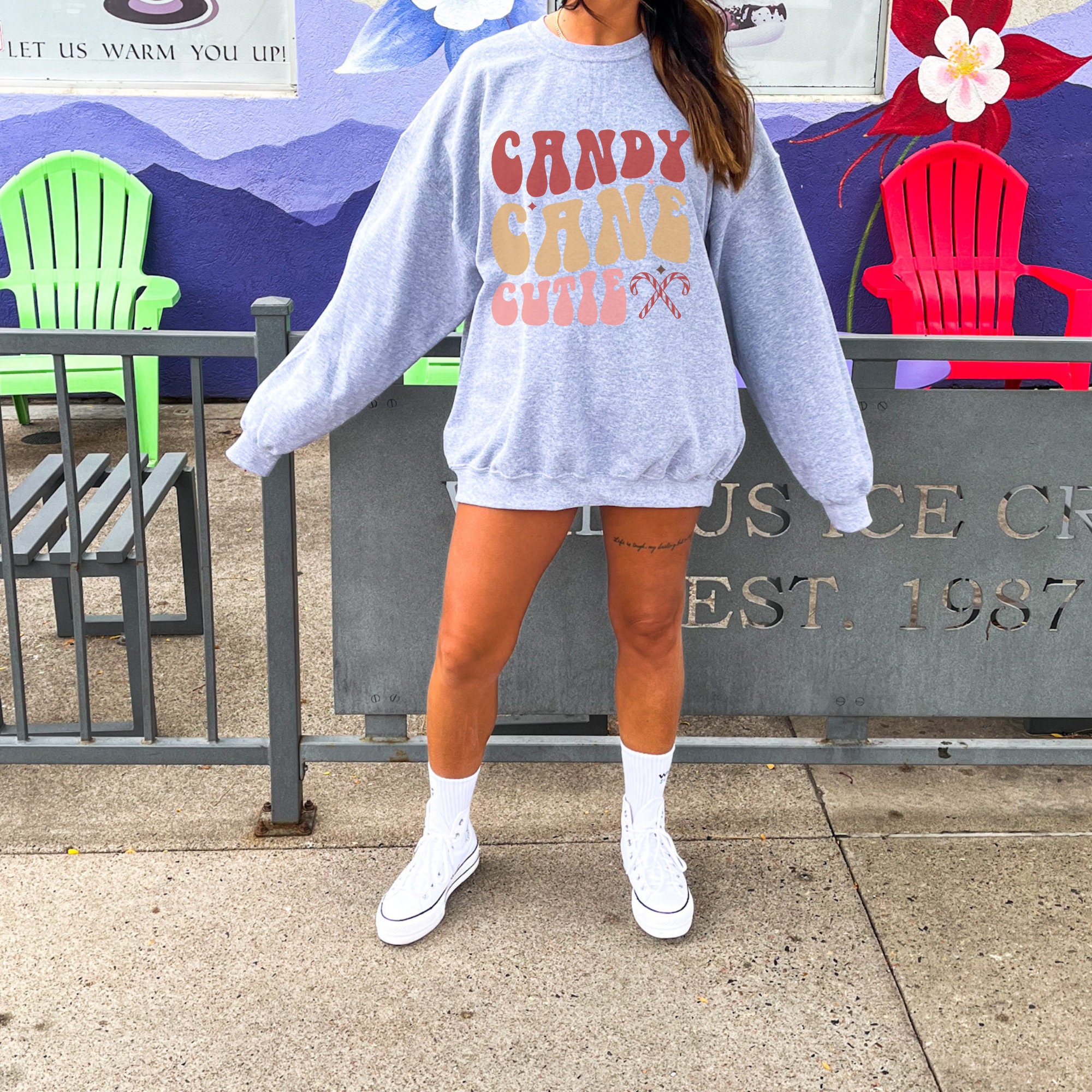 Trendy Candy Cane Preppy Christmas Sweatshirt, Preppy Sweater, Teenage ...