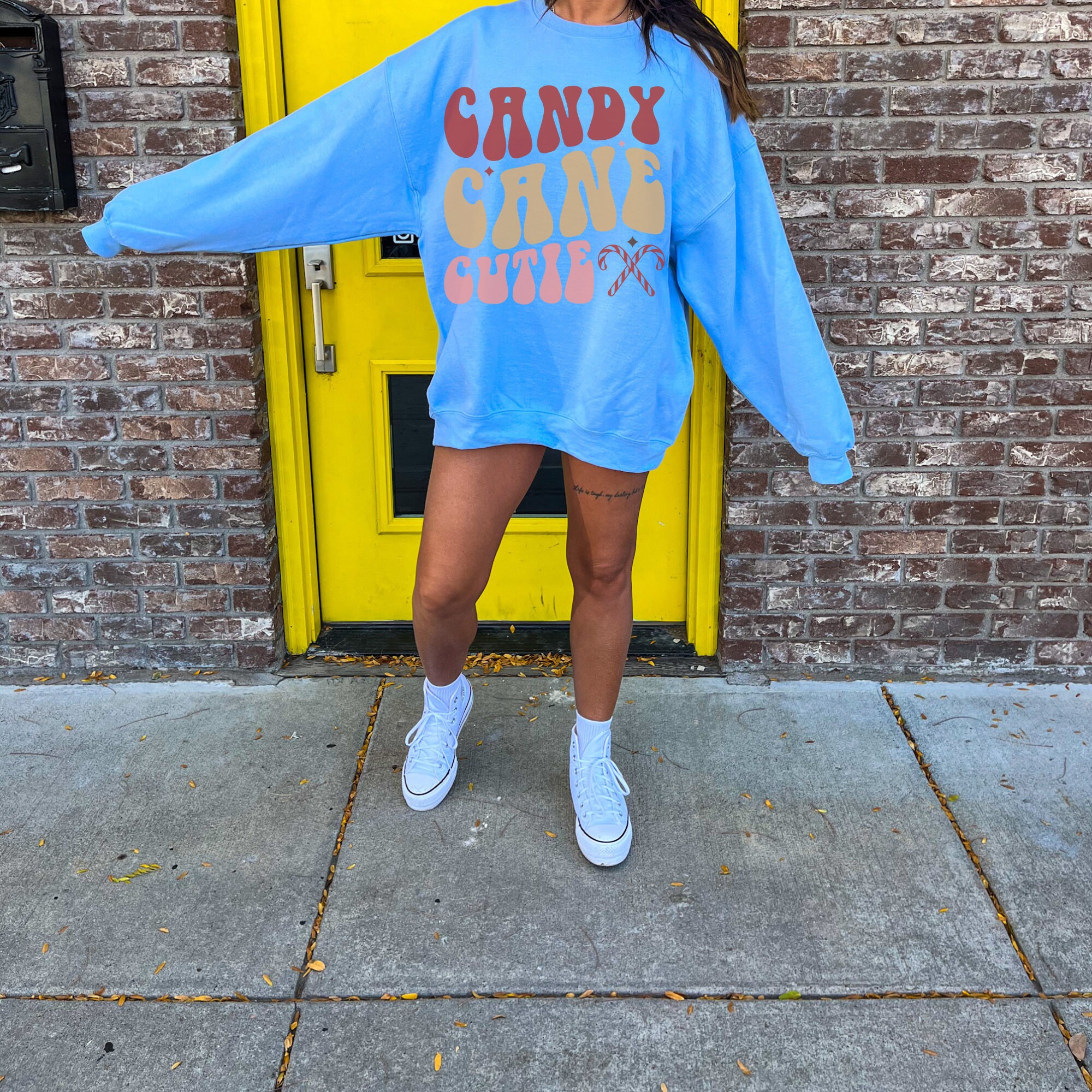 Trendy Candy Cane Preppy Christmas Sweatshirt, Preppy Sweater, Teenage ...