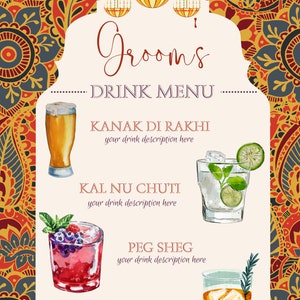 Custom Drink Menu Punjabi Drink Menu Bar Menu Wedding Drink Menu Indian ...