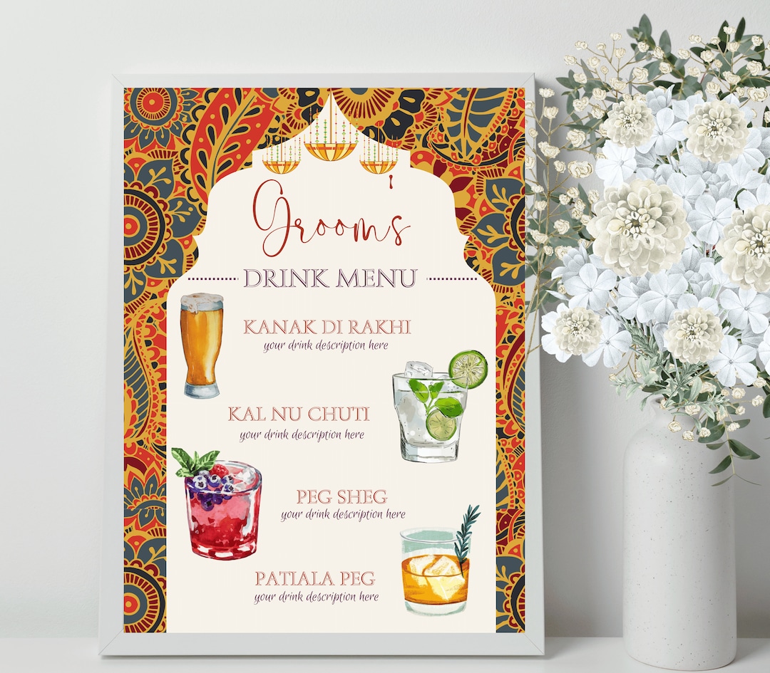 Custom Drink Menu Punjabi Drink Menu Bar Menu Wedding Drink Menu Indian ...