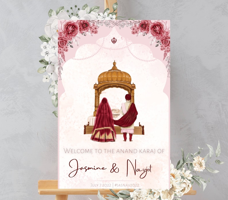 Indian Wedding Welcome Sign Anand Karaj Sign Custom Wedding Signage ...