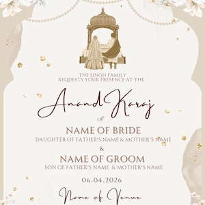 Sikh Wedding Invitation Template Set: Anand Karaj Cards (digital ...