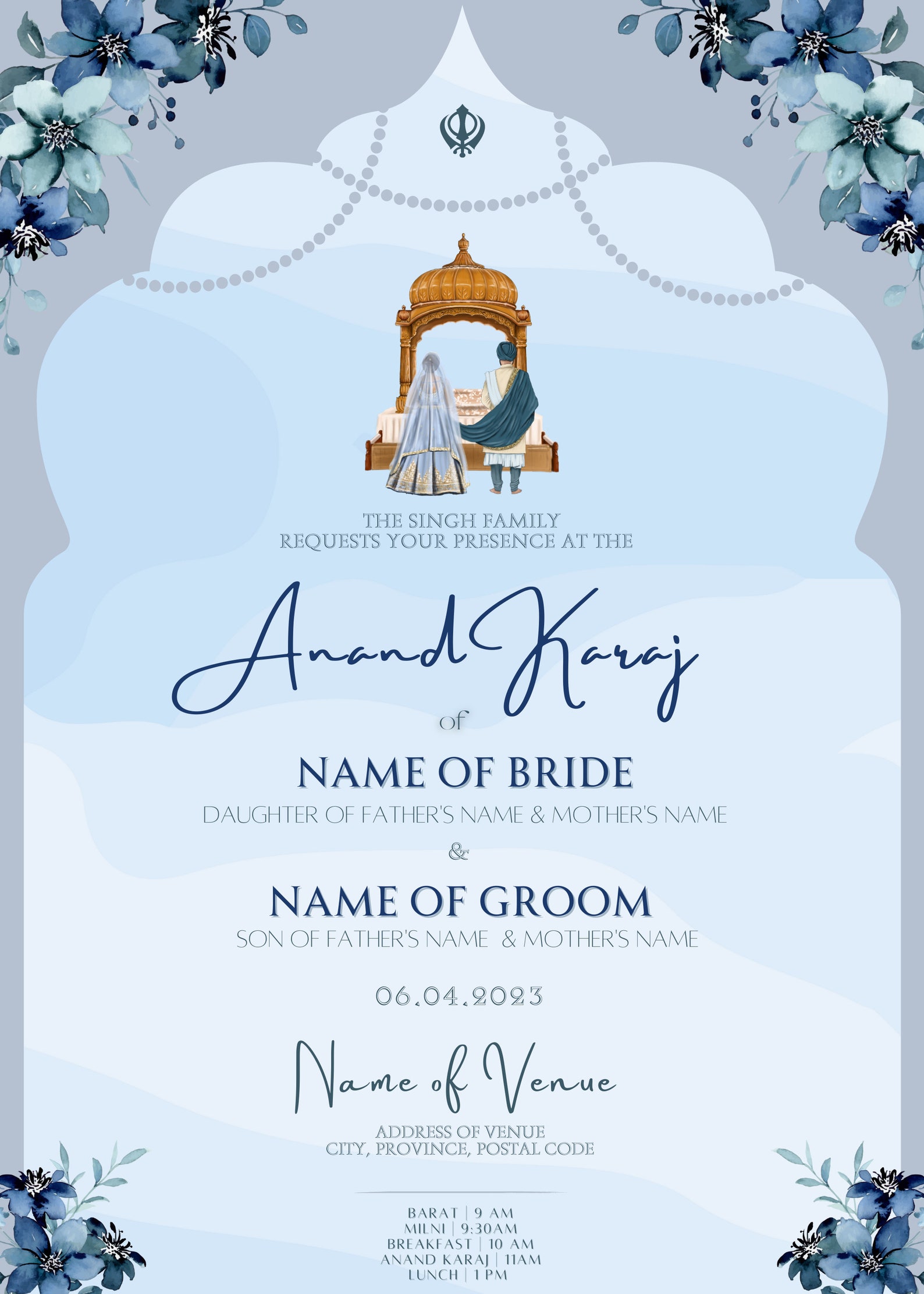 Sikh Wedding Invitation Template Set: Anand Karaj Cards (digital ...