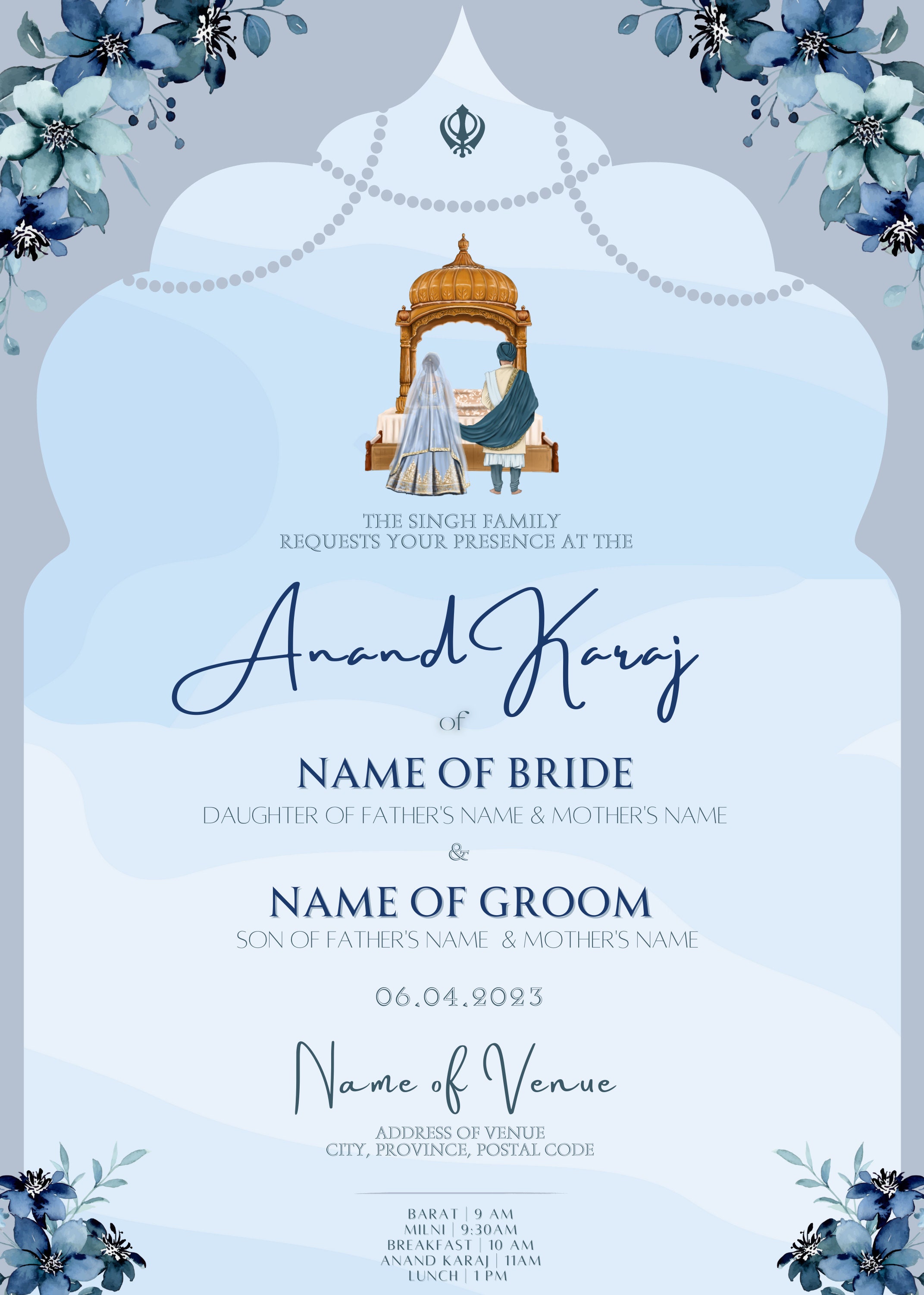 Sikh Wedding Invitation Editable Template Set + Free E-vite Included ...