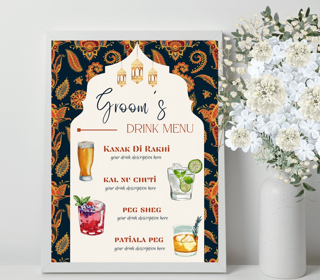 Custom Editable Drink Menu | Punjabi Drink Menu | Bar Menu | Wedding ...