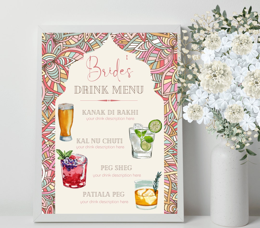 Custom Editable Drink Menu | Punjabi Drink Menu | Bar Menu | Wedding ...