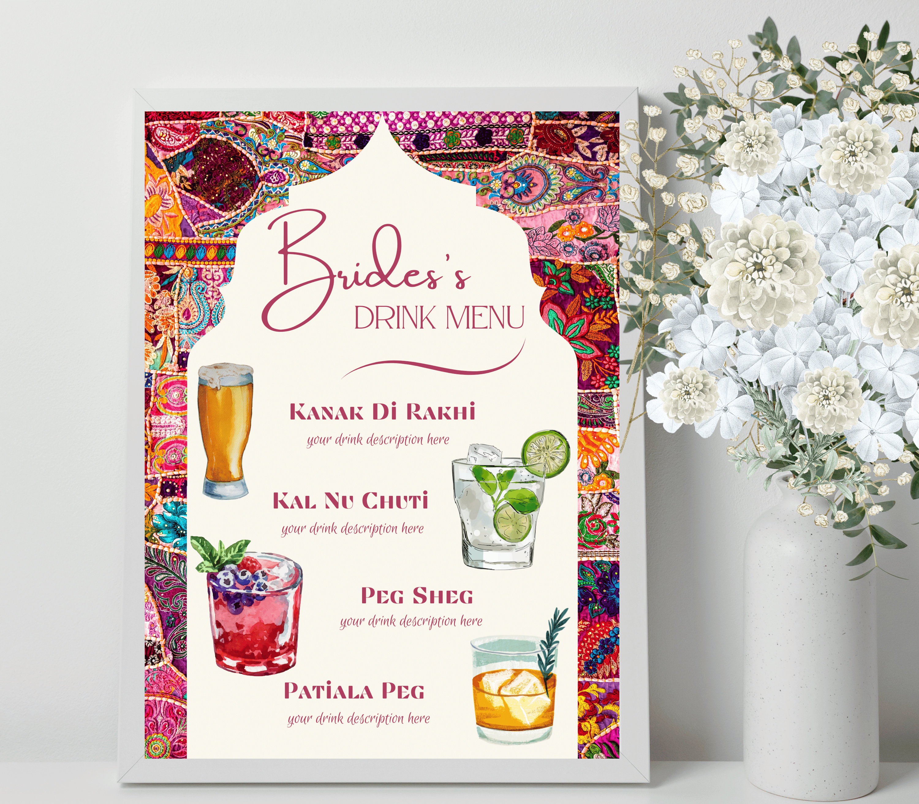 Custom Drink Menu Punjabi Drink Menu Bar Menu Wedding Drink Menu Indian ...