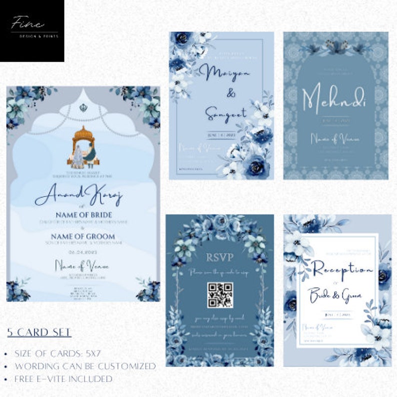 Sikh Wedding Invitation Template Set: Anand Karaj Cards (digital ...
