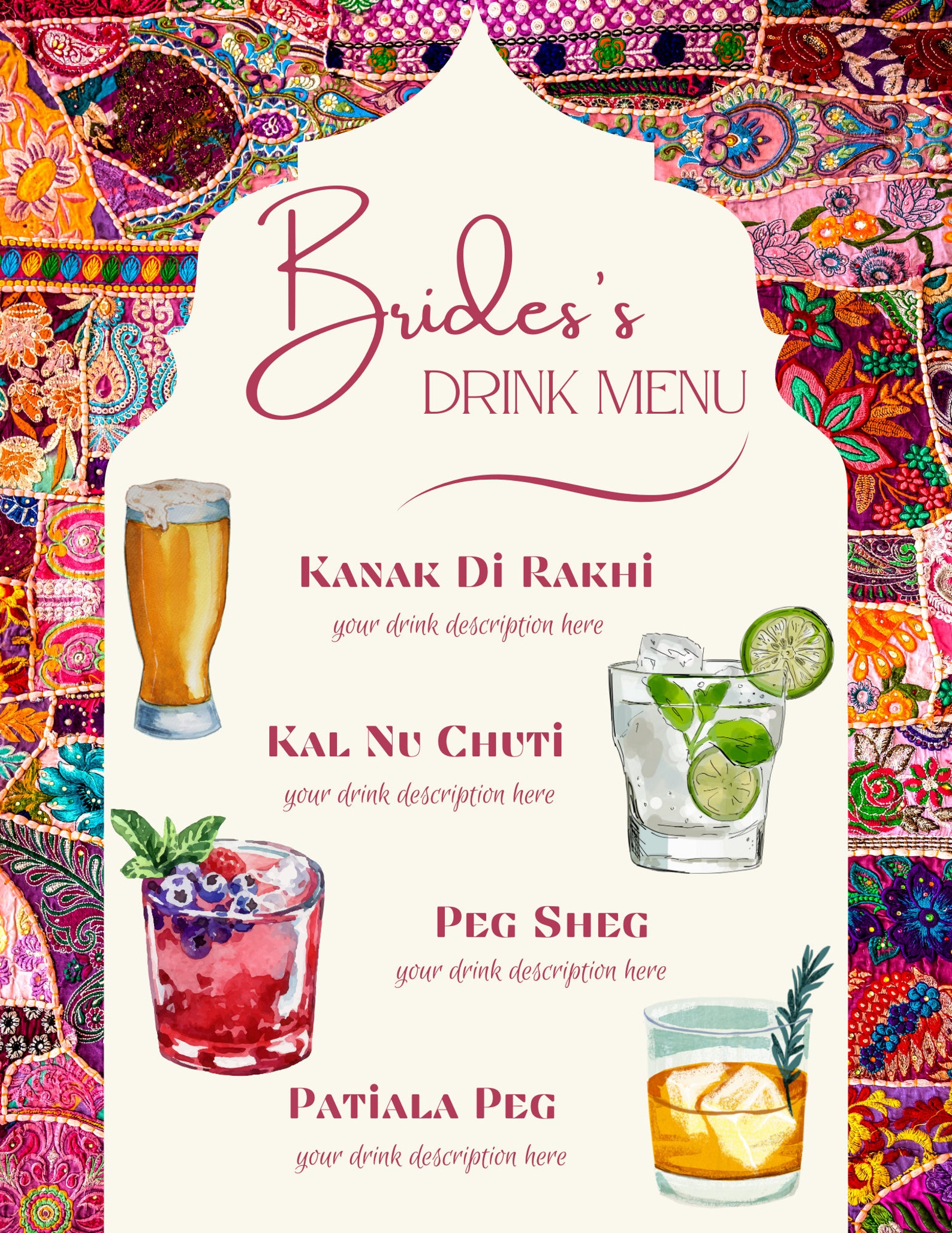 Customizable Indian Wedding Drink Menu (digital Download) - Etsy