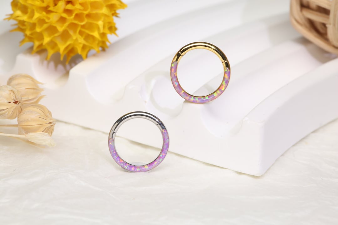 Pink Opal Septum Clicker Nose Ring Septum Ring Daith Helix Conch 16G ...