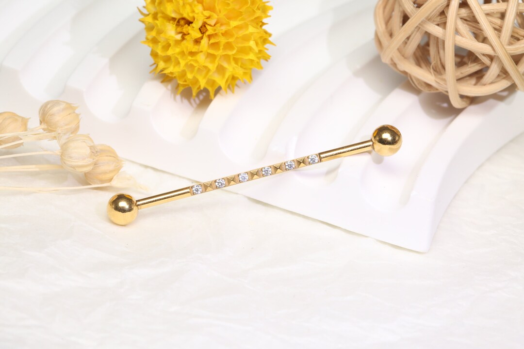 Industrial Bar With CZ Pyramid Industrial Piercing Jewelry 14G ...