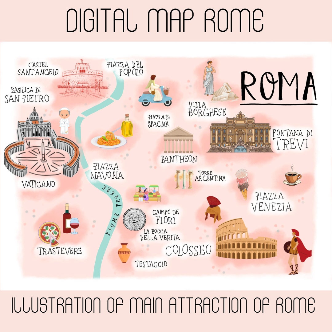 DIGITAL Rome Illustrated Map Printable / Wall Art Print / Travel Print ...
