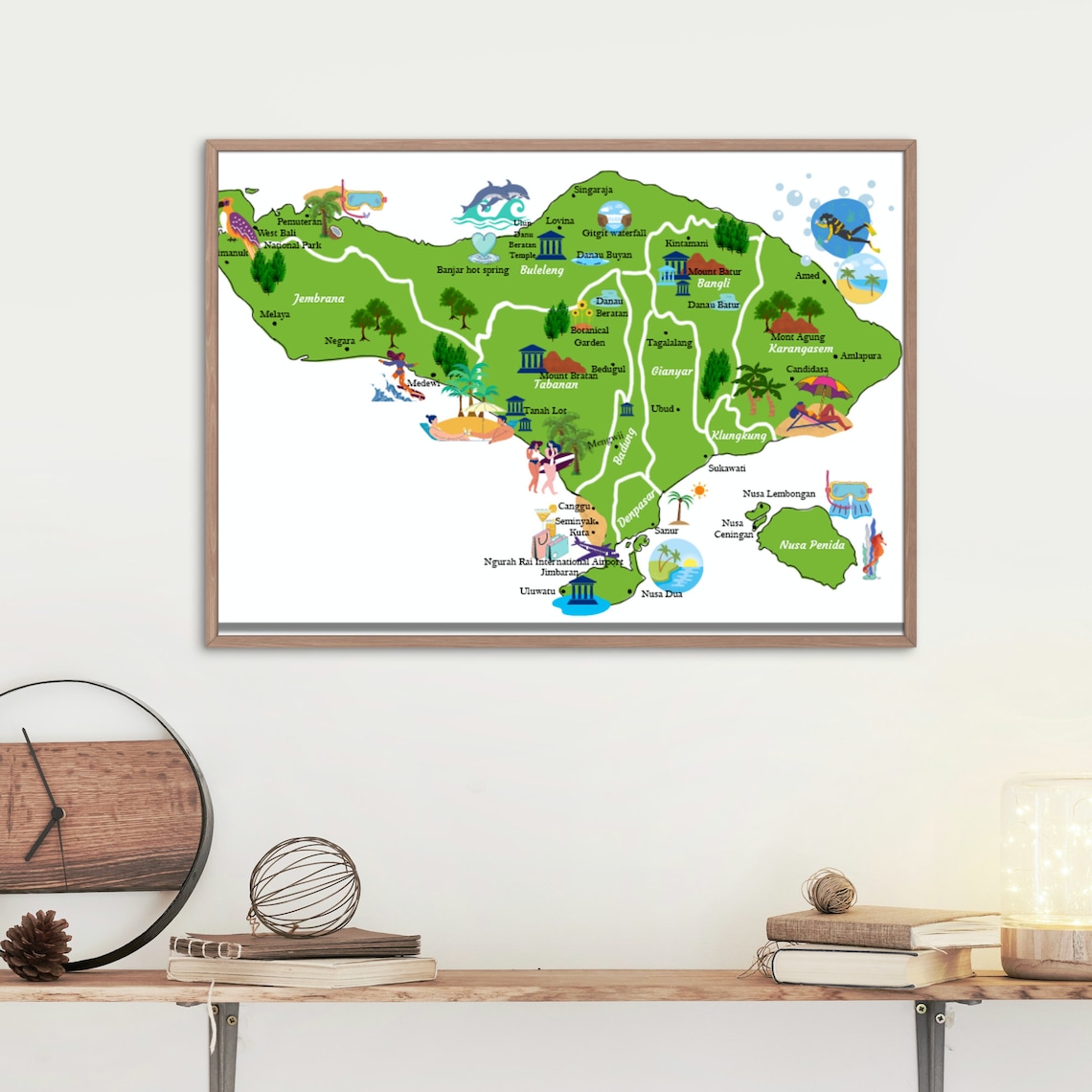 DIGITAL Bali Illustrated Map Printable / Wall Art Print / Travel Print ...