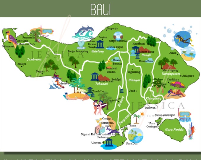 DIGITAL Bali Illustrated Map Printable / Wall Art Print / Travel Print ...
