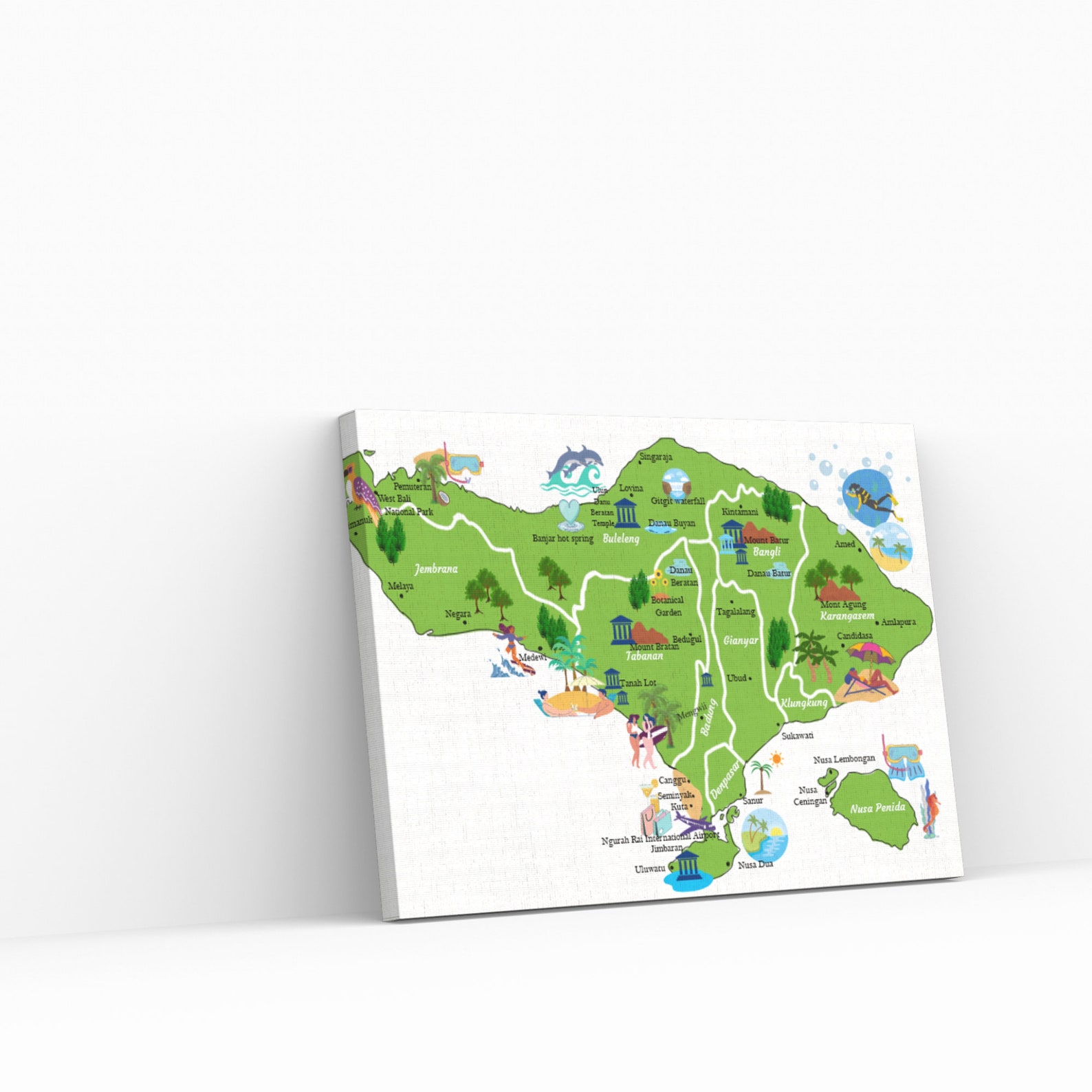 DIGITAL Bali Illustrated Map Printable / Wall Art Print / Travel Print ...