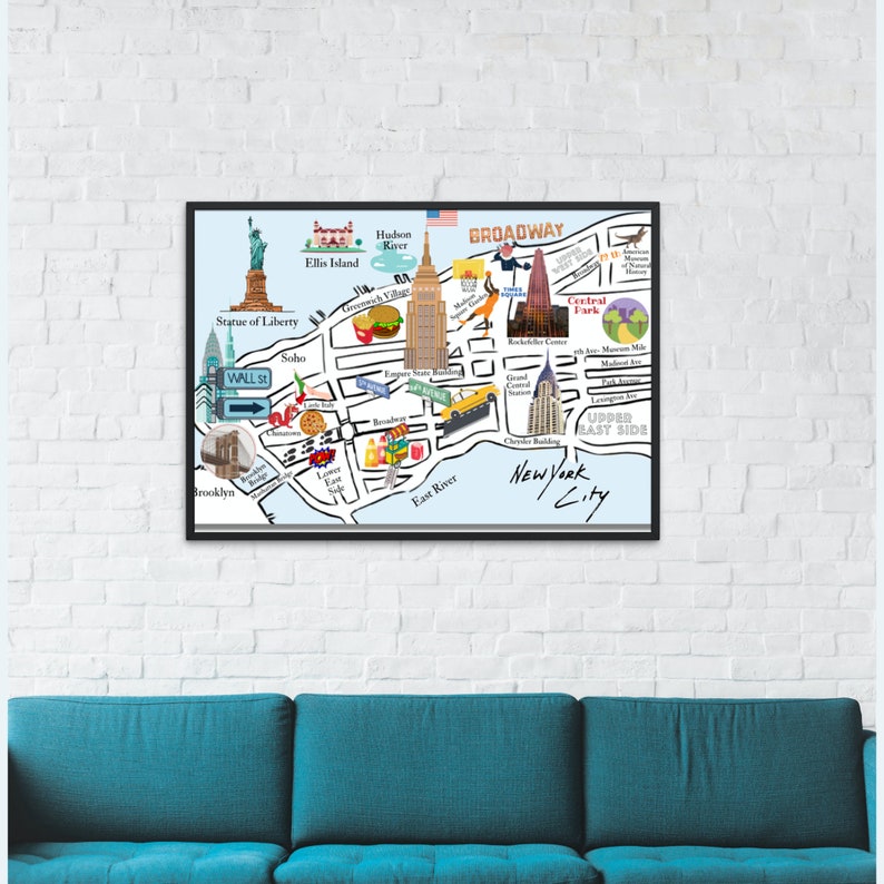 New York City Map Art Print: Hand-lettered Watercolor (digital Download ...