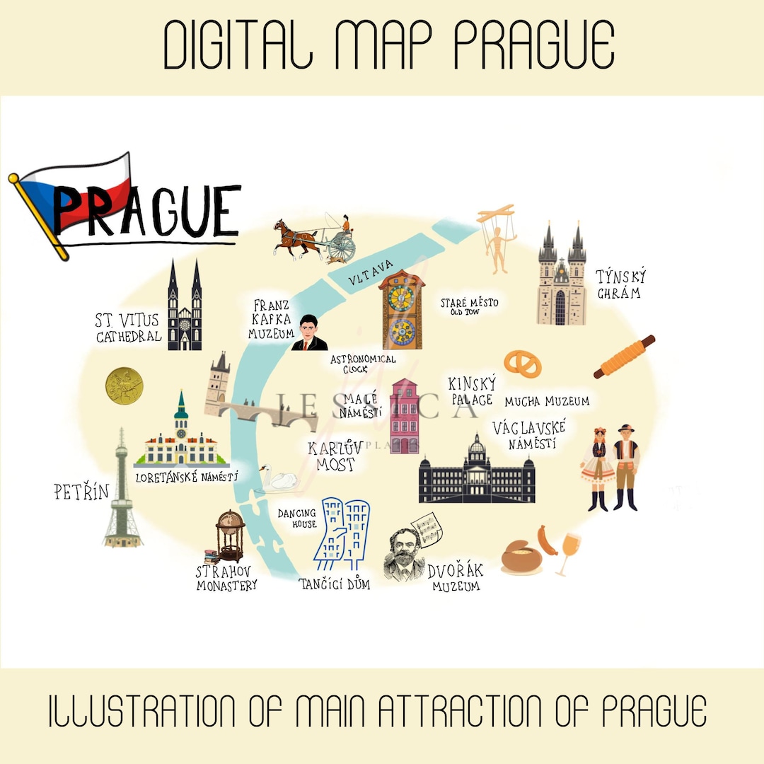 DIGITAL Prague Illustrated Map Printable / Wall Art Print / Travel ...
