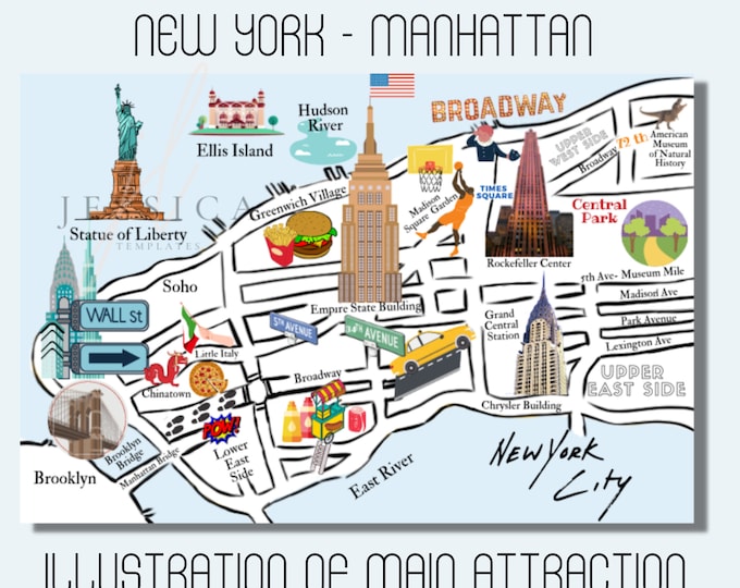Illustrated Map of NYC New York City 8x10 - Etsy Canada