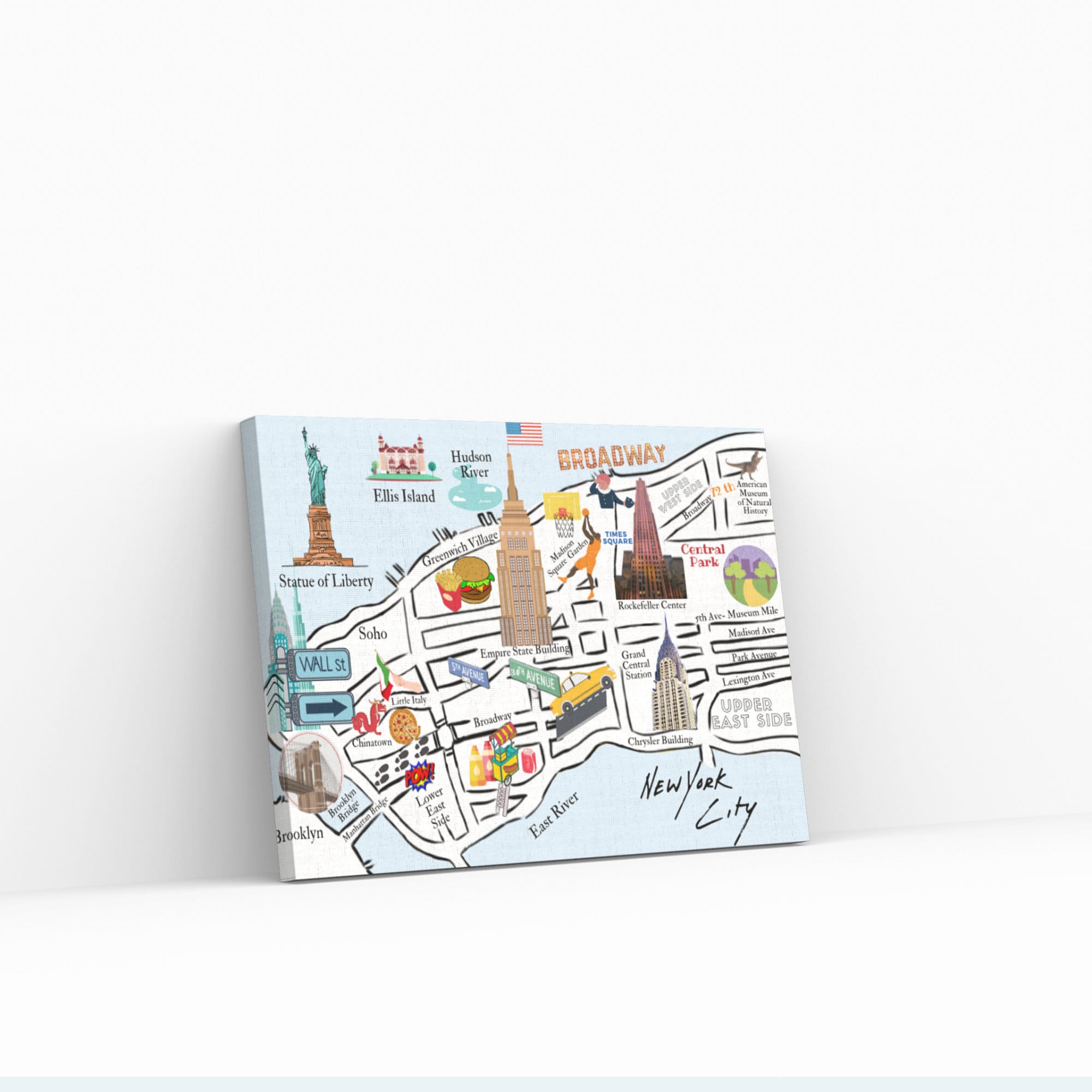 New York City Map Art Print: Hand-lettered Watercolor (digital Download ...