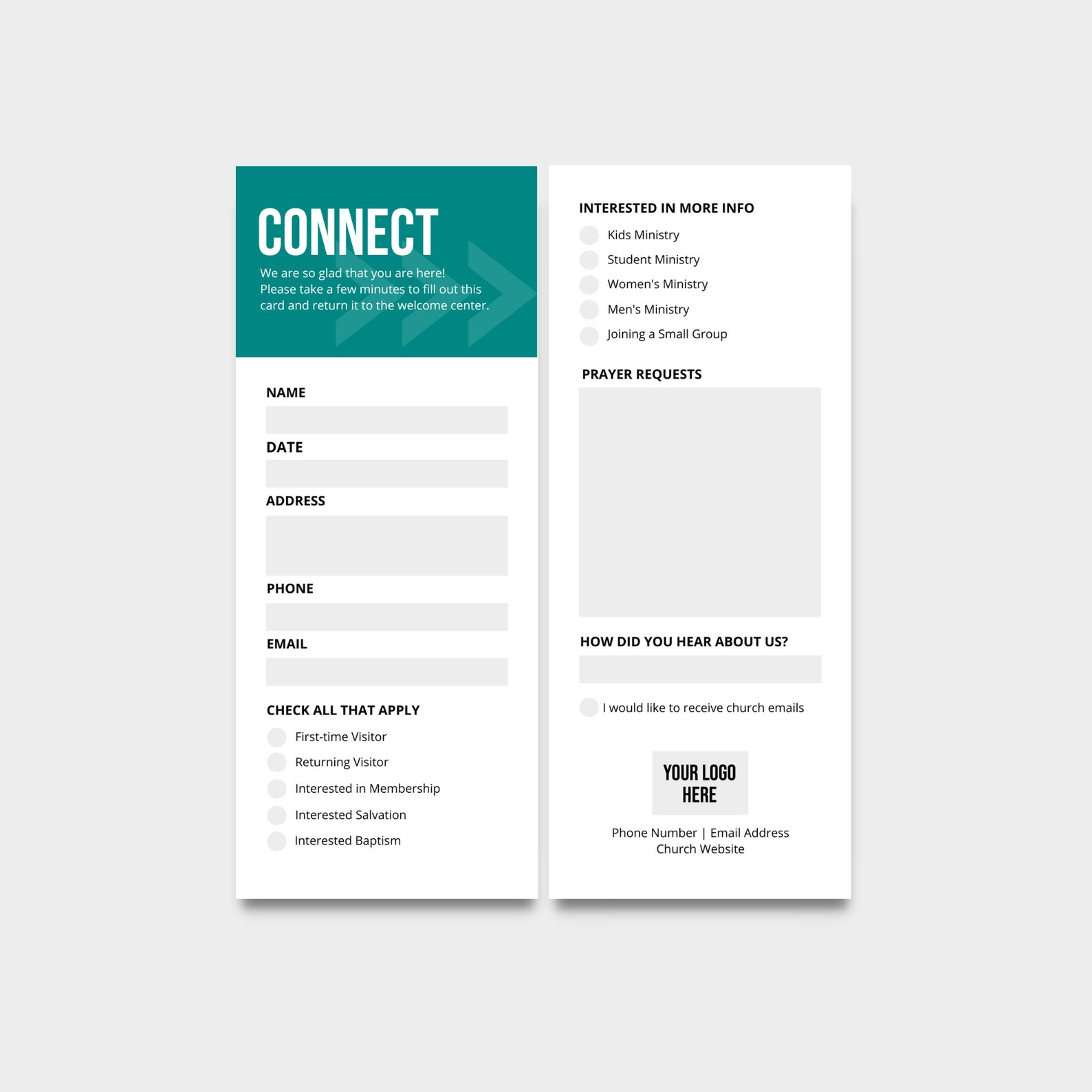 Church Connect Card Template EDITABLE CANVA FILE Bold Church Branding ...