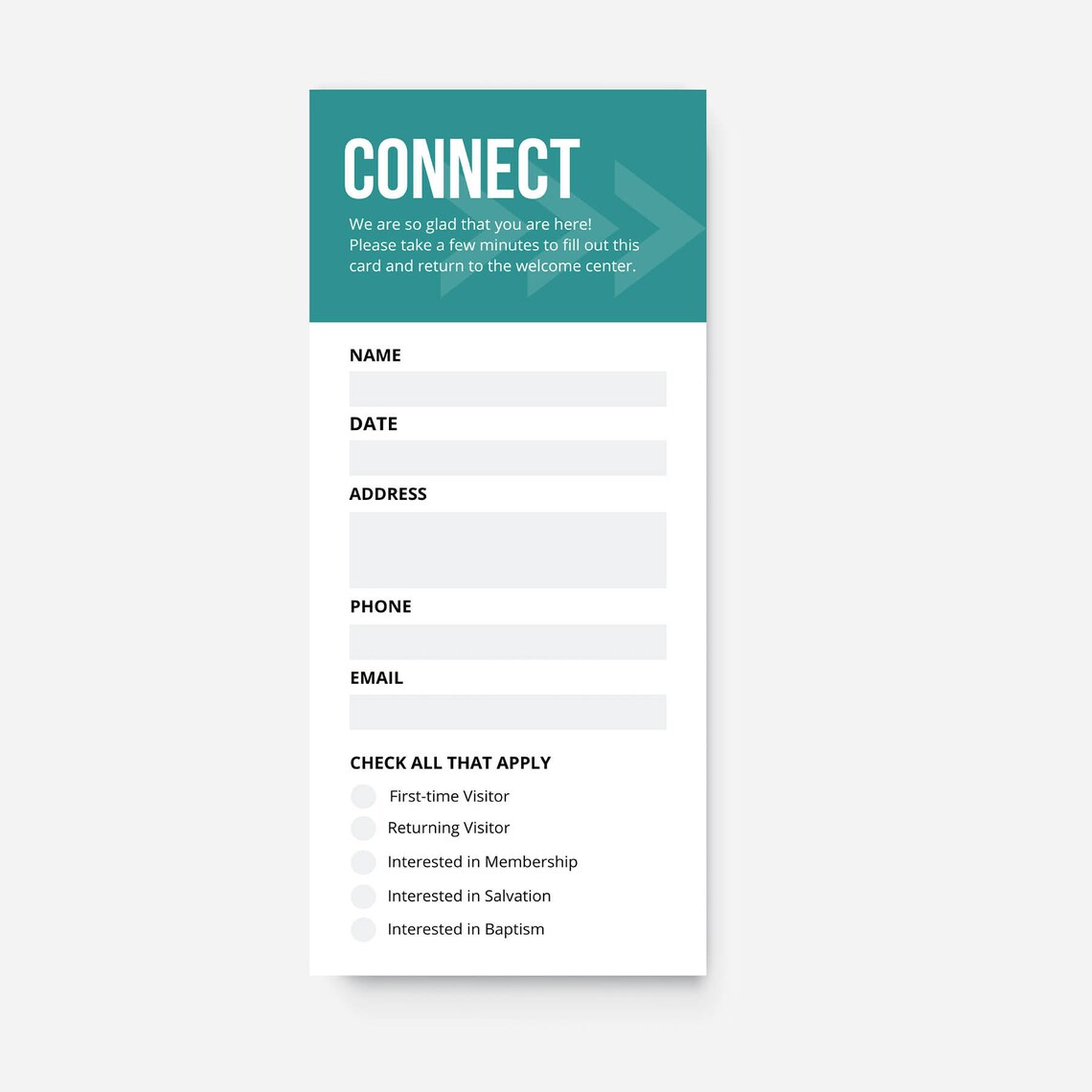 Church Connect Card Template EDITABLE CANVA FILE Bold Church Branding ...