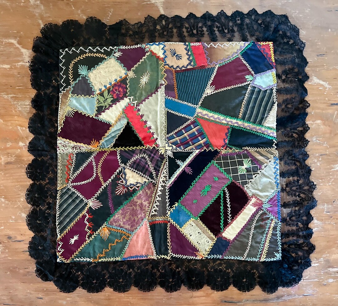 Antique Silk Velvet Lace Crazy Quilt Cover Block - Etsy
