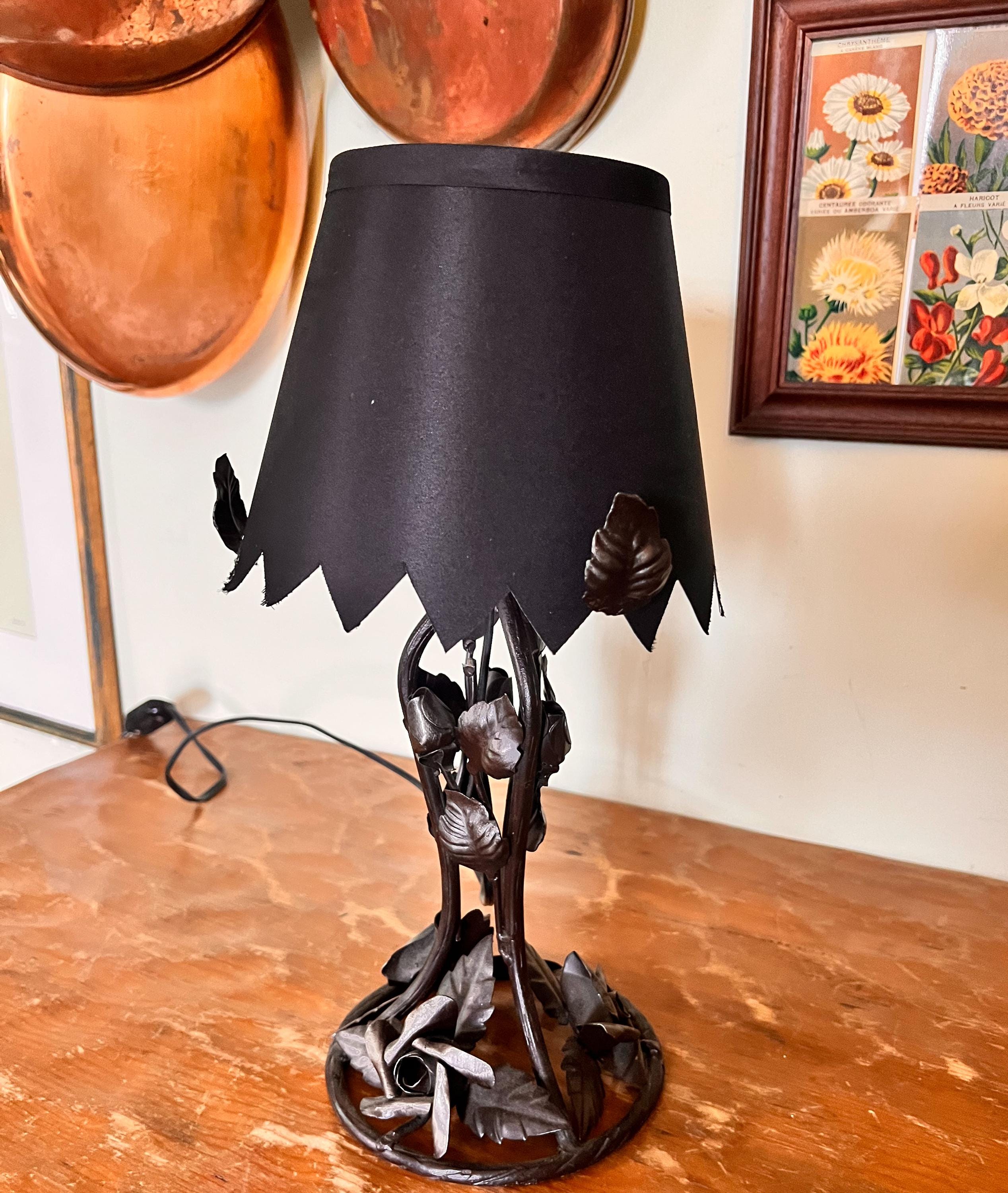 Vintage Wrought Iron Rose & Vine Table Lamp - Etsy